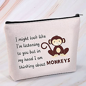 MNIGIU Funny Monkey Cosmetic Bag Monkey Lover Gift I'm Thinking About Monkeys Travel Zipper Pouch Toiletry Bag (think about monkey bag)