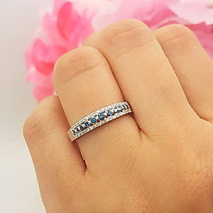 Dazzlingrock Collection 0.25 Carat (ctw) Round Blue & White Diamond Triple Row Anniversary Ring for Women in 14K White Gold Size 7