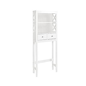 Spirich Home Modern X- Frame Bathroom Shelf Over The Toilet, Bathroom Shelf with Two Drawers, Bathroom Spacesaver, White Finish