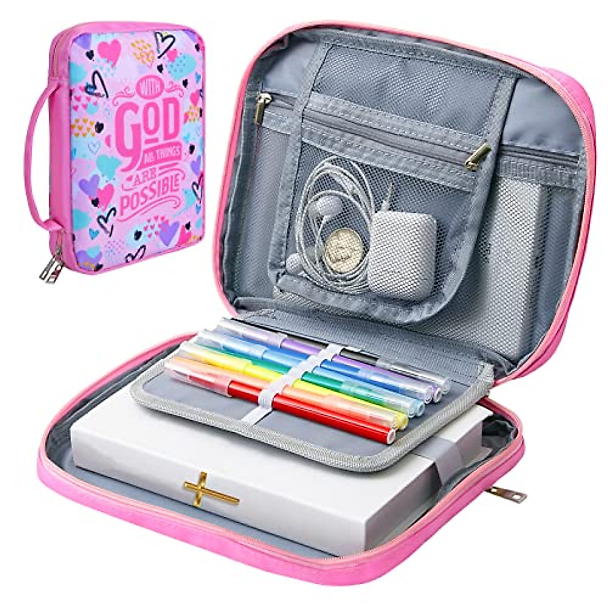 Bible Covers for Women Girls Bible Case Large Bible Bag with Handle Bible Tote Bag Zipper Pocket Bible Cover for Bible Study Supplies