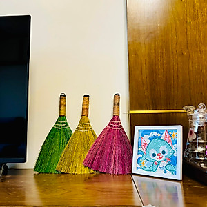 TTS For Home Set of 3 Broom for Kid - Vietnamese Color Natural Straw Soft Broom - Small Whisk Broom (13.19 inch Length, 8.66 inch Width)