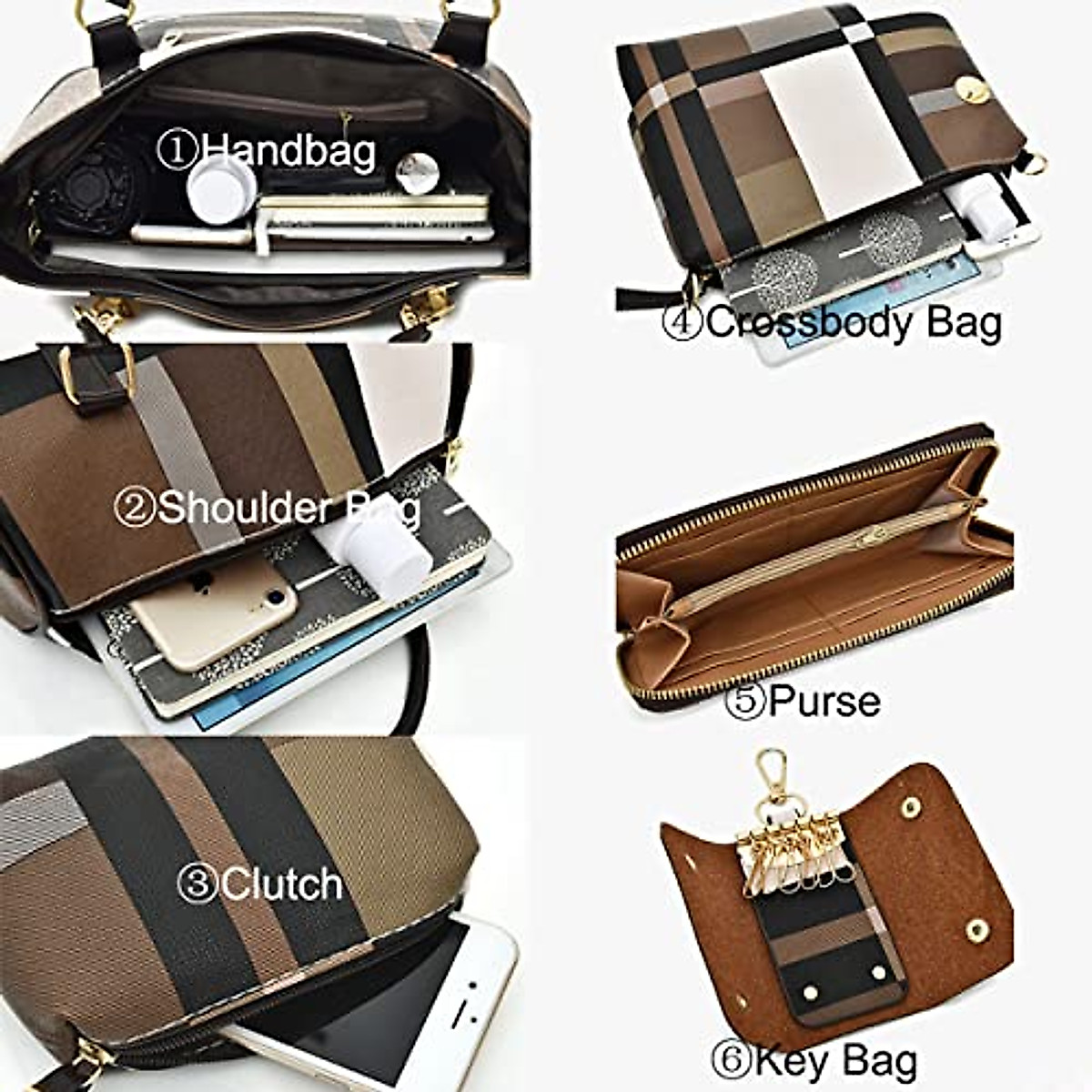 XingChen 6-PC Women PU Handbag+Shoulder Bag+Crossbody Bag+Purse+Clutch+Key Bag Top Handle Fashion Satchel Tote(Red)