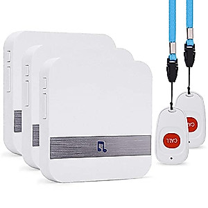 Caregiver Pager Wireless Life Alert Systems for Seniors IP55 Waterproof, Fall Alert Devices for Elderly, Panic Buttons with Necklace (2 call buttons + 3 receivers)