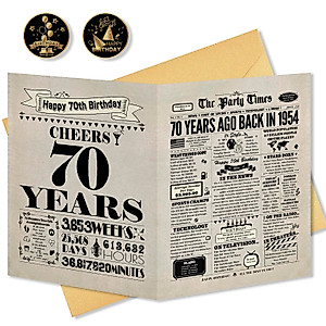 BGTCARDS 70th Birthday Card, Vintage 1953 Decorations, Retro Style, Premium Cardstock, Personalized Blessings, Gold Envelope