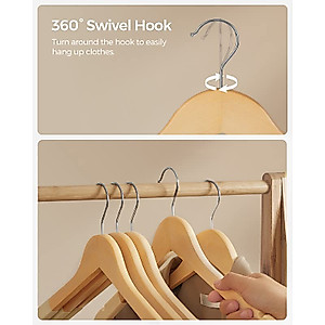 SONGMICS Velvet Wooden Hangers, Set of 20 Wooden Hangers with Velvet Surface, Non-Slip Coat Hangers with Shoulder Grooves, Pants Bar, 360° Swivel Hook, for Jackets Shirts, Natural UCRW012N02