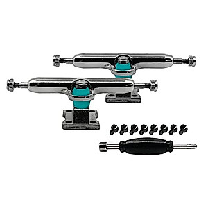 Teak Tuning Prodigy Fingerboard Trucks with Upgraded Lock Nuts, Silver Chrome Colorway - 32mm Wide - Includes Teal Pro Duro 61A Bubble Bushings