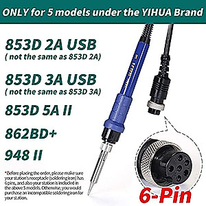 YIHUA 907I Blue Grip Replacement Soldering Iron Handpiece/Handle for YIHUA 862BD+, 853D 2A USB, 853D 3A USB, 853D 5A II and 948-II models