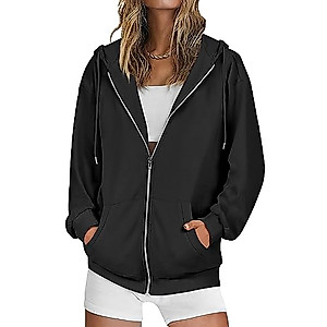 ANRABESS Women's Zip Up Hoodie Oversized Fall Sweatshirts Y2k Jacket Rib Knitted Casual Long Sleeve Shirts Comfy Clothes Black 931heise-XL