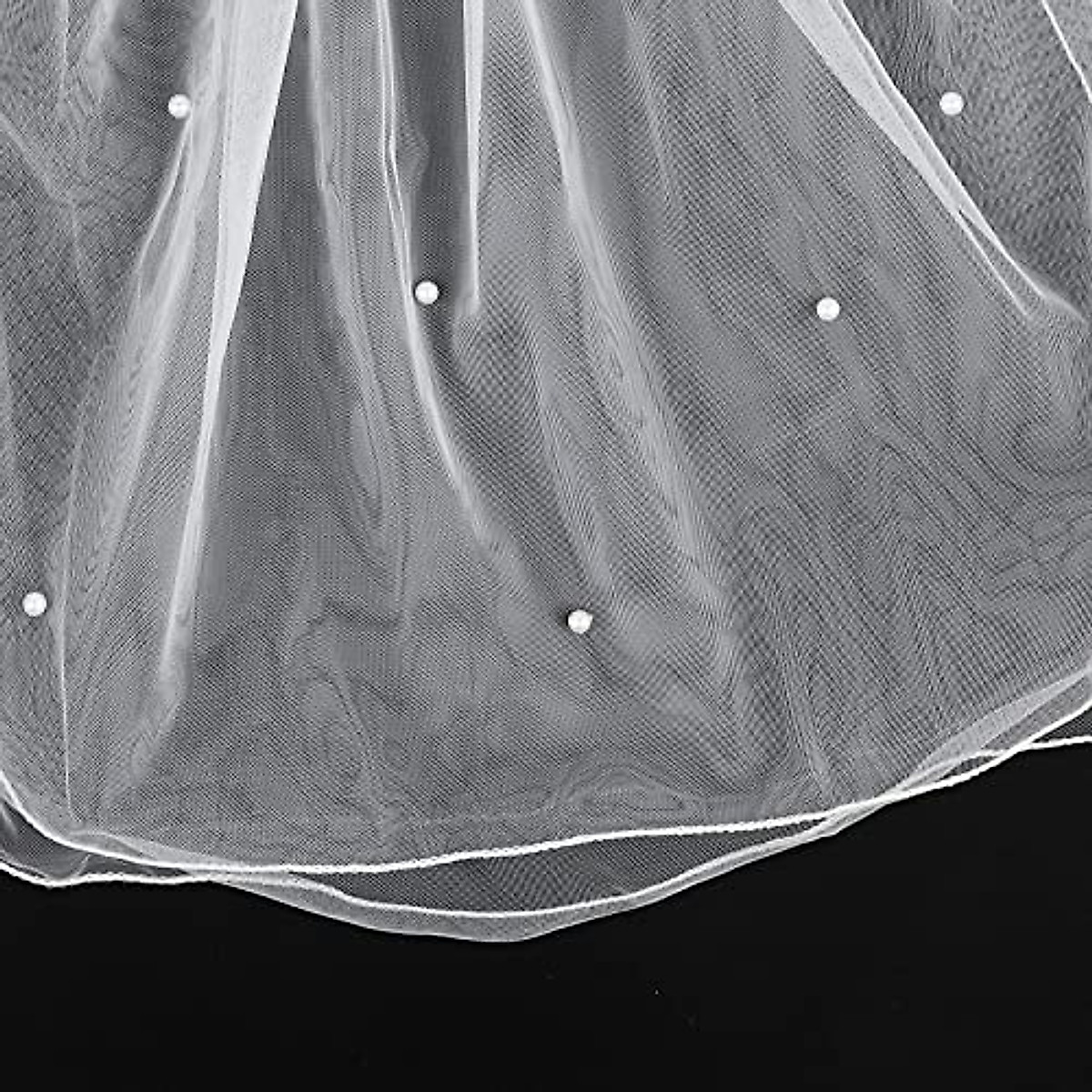 CCINEE Bachelorette Party Pearl Bridal Veil, Women's Short Wedding Veils with Comb 2 Tier Beads Bridal Veil Headband Decorations for Bride To Be Gift Wedding 40cm/15.7"(Ivory)