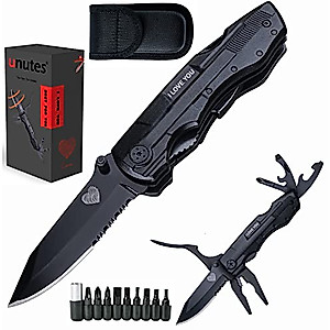 Gifts for Men Dad Husband Boyfriend Him from Daughter Son Wife Kids, Multitool Pocketl Knife, Engraved 'I LOVE YOU', Survival Multi Tool Cool Gadgets