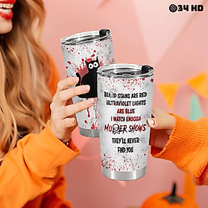 Horror Cat Tumbler with Lid, 20 oz Stainless Steel Horror Movie Cup, Unique Coffee Mug with Cats, Christmas Halloween Birthday Mothers Day Gifts for Cat Lovers Men Women