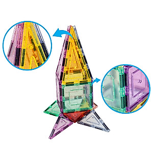 PicassoTiles Magnetic Tiles Blocks Magnet Tile Magnets Building Blocks Construction Toy Set with Reflective Leaf Flakes Magnetic Building Tiles Toys STEM Learning Kit Stacking Block Playset PTJ48