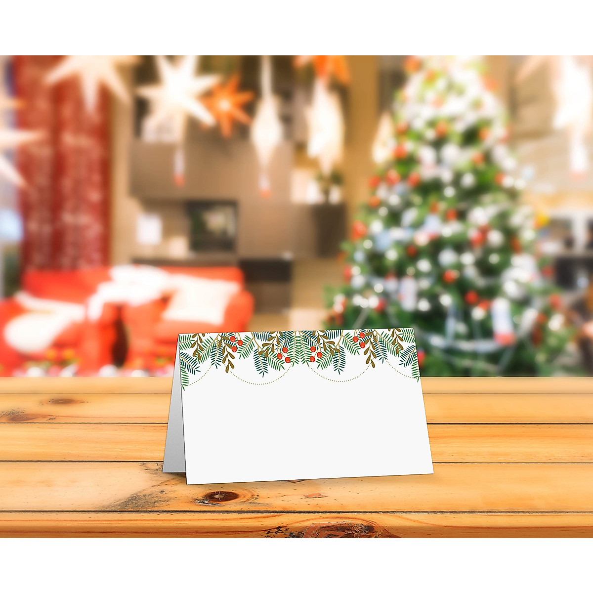 Table Place Card, Christmas Themed Tent Style Cards, Pack of 25 Half-Fold Reception Place Card, Perfect for Christmas Party, Birthday, Wedding, Bridal Shower, Baby Shower, Banquet C17