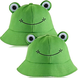 2 Pieces Frog Bucket Hat Cute Fisherman Hat Frog Bucket Sun Protection Cap Wide Brim Fisherman Hat (Green, 21.5-23 Inch/ 55-58 cm)