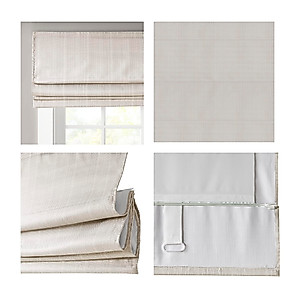 Madison Park Galen Cordless Roman Shades - Fabric Privacy Single Panel Darkening, Energy Efficient, Thermal Insulated Window Blind Treatment, for Bedroom, Living Room Decor, 35" x 64", Ivory