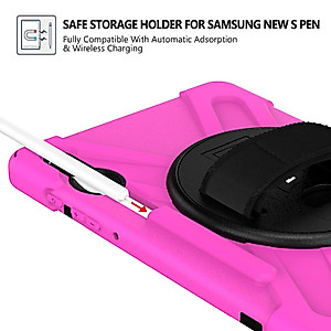 BRAECN for Galaxy Tab S6 10.5 2019 Case T860,Heavy Duty Shockproof Rugged Case with Hand Strap/360 Rotating Stand and Shoulder Strap for Samsung Tab S6 SM-T860/T865/T867 2019 (Rose Red)