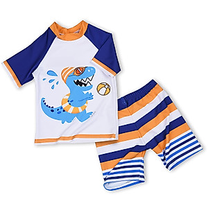 Toddler Boys 2-Pieces Dinosaur Bathing Suit Trunk and Rashguard Kids T-Rex Printed Swimwear Swimsuit Short Sets