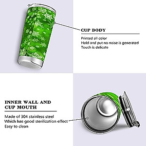 Jihqo Christmas Green Snowflake Tumbler with Lid and Straw, Insulated Stainless Steel Tumbler Cup, Double Walled Travel Coffee Mug Thermal Vacuum Cups for Hot & Cold Drinks 12oz