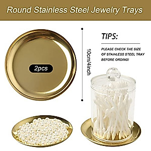 wexpw 2 Pack Gold Jewelry Dish Plate 4inch Stainless Steel Small Gold Decorative Jewelry Tray Golden Tray Round Metal Tray Gold Small Vanity Tray Tea Tray Fruit Trays