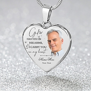 Personalized Remembrance Necklace with Picture| I Carry You in My Heart Necklace| Bereavement Sympathy Gift Memorial Gift for Loss of Loved One, Husband, Wife, Father, Mother JN47, White