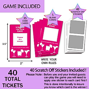 40 Bachelorette Party Drinking Game Dare Card - Bachelorette Scratch Off Cards - Perfect for Girls Night Out Activity,Bridal Showers, Bridal Parties,Girl Party - Bachelorette Night Dare Card - 40 shee