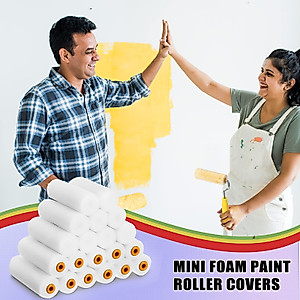 Nuogo 40 Pcs Foam Paint Roller Covers 4 Inch Small High Density Paint Roller Mini House Paint Rollers for Painting Wall Ceiling Cabinet Cupboard Door, White