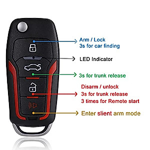 BANVIE ① Car Keyless Entry Security Alarm System + ② Remote Engine Starter + ③ Push to Start Stop Iginition Kit Button