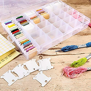 Caydo 36 Grids Plastic Embroidery Floss Cross Stitch Organizer Box with 124 Hard Plastic Floss Bobbins, 552 Floss Number Stickers and 165Blank Stickers(Full Set)