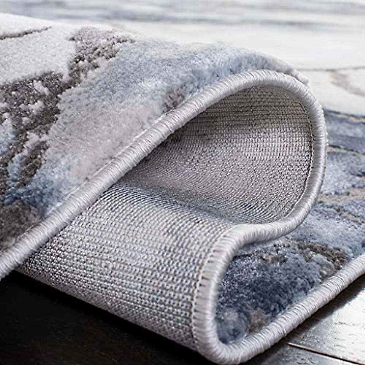 SAFAVIEH Craft Collection Area Rug - 5'3" x 7'6", Grey & Blue, Modern Abstract Design, Non-Shedding & Easy Care, Ideal for High Traffic Areas in Living Room, Bedroom (CFT877L)