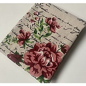 Red Peony Love Letter Cotton Linen Blend Fabric Natural Vintage Rose Printed Material Home Decor Curtain Upholstery- 59" Wide Canvas (Sold by The Yard)
