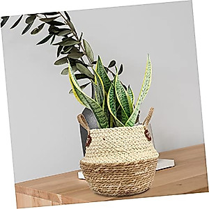 OFFSCH Woven Basket Woven Hamper Woven Storage Baskets Kids Basket Seagrass Belly Basket Seagrass Planter Woven Baskets Home Flower Basket Portable Basket Straw Flower Basket Beige Grass