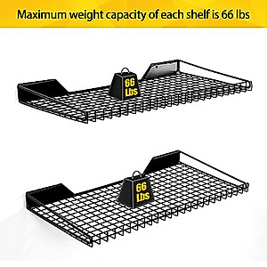 TNINE Garage Wall Shelving, 2-Pack Heavy Duty Black Metal Wall Mounted Shelves Suitable for Shop, Shed, Garage Storage