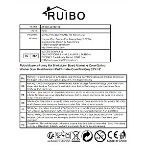 Ruibo Magnetic Ironing Mat Blanket Ironing Board Replacement,Iron Board Alternative Cover / Quilted Washer Dryer Heat Resistant Pad / Portable Ironing Board Cover/Mat Grey 33"X 18"