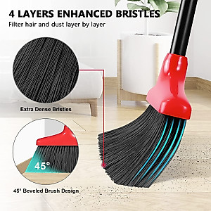 Broom and Dustpan Set for Home - Broom Dustpan Set with Long Handle - Broom with Dustpan Heavy Duty