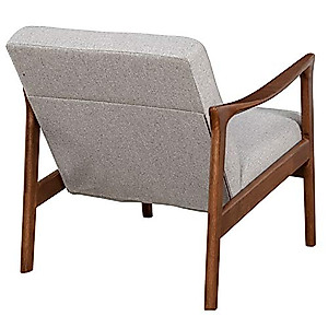 Alpine Furniture Zephyr Mid-Century Retro Accent Lounge Chair Wooden Arm Upholstered Back Living Room Furniture, 33" W x 27.5" D x 29" H, Walnut Finish/Pebble Upholstery