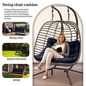 rlosqvee Outside Benches Cushion with Backrest, Thicken Waterproof Swing Cushions 2/3 Seater Replacement, Porch Swing Cushions Outdoor (Navy Blue, 40 x 60 inch)