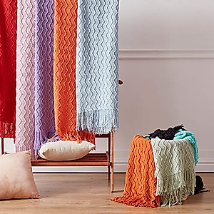 NexHome Throw Blankets for Couch Purple Pink Decorative Knit Blanket with Tassel Fringe Soft Lightweight Zigzag Textured Boho Throws (50"x60" Light Lilac)