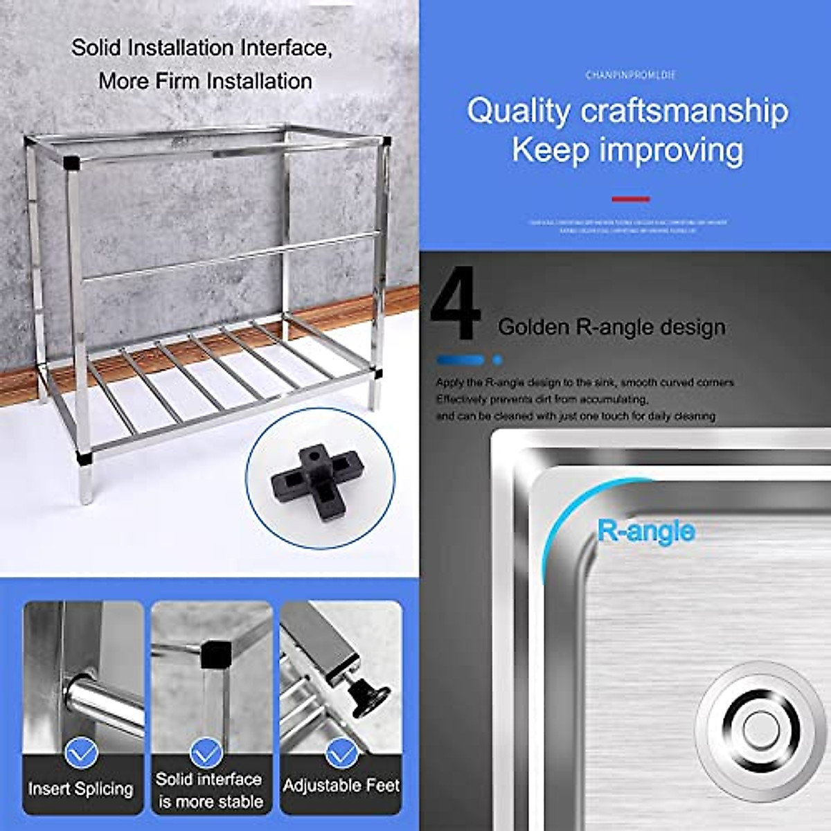 Catering Sink Free Standing 304 Stainless Steel Utility Sinks For Laundry Room With Tap And Drain, Industrial Garage Sink Commercial Sink For Restaurant, Workshop, 53x38cm ( Size : 68*44cm/27*17in )