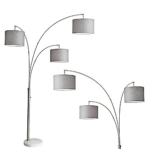 Adesso 4250-22 Bowery 3-Arm Arc Lamp, 74 in, 3 x 100W Incandescent/26W CFL, Brushed Steel Finish, 1 Floor Lamp , Grey