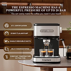 Empstorm 20 Bar Espresso Machine, Cappuccino Machines with Milk Frother Steam Wand, Latte Machine for Home&Barista, Automatic Shut-off Function