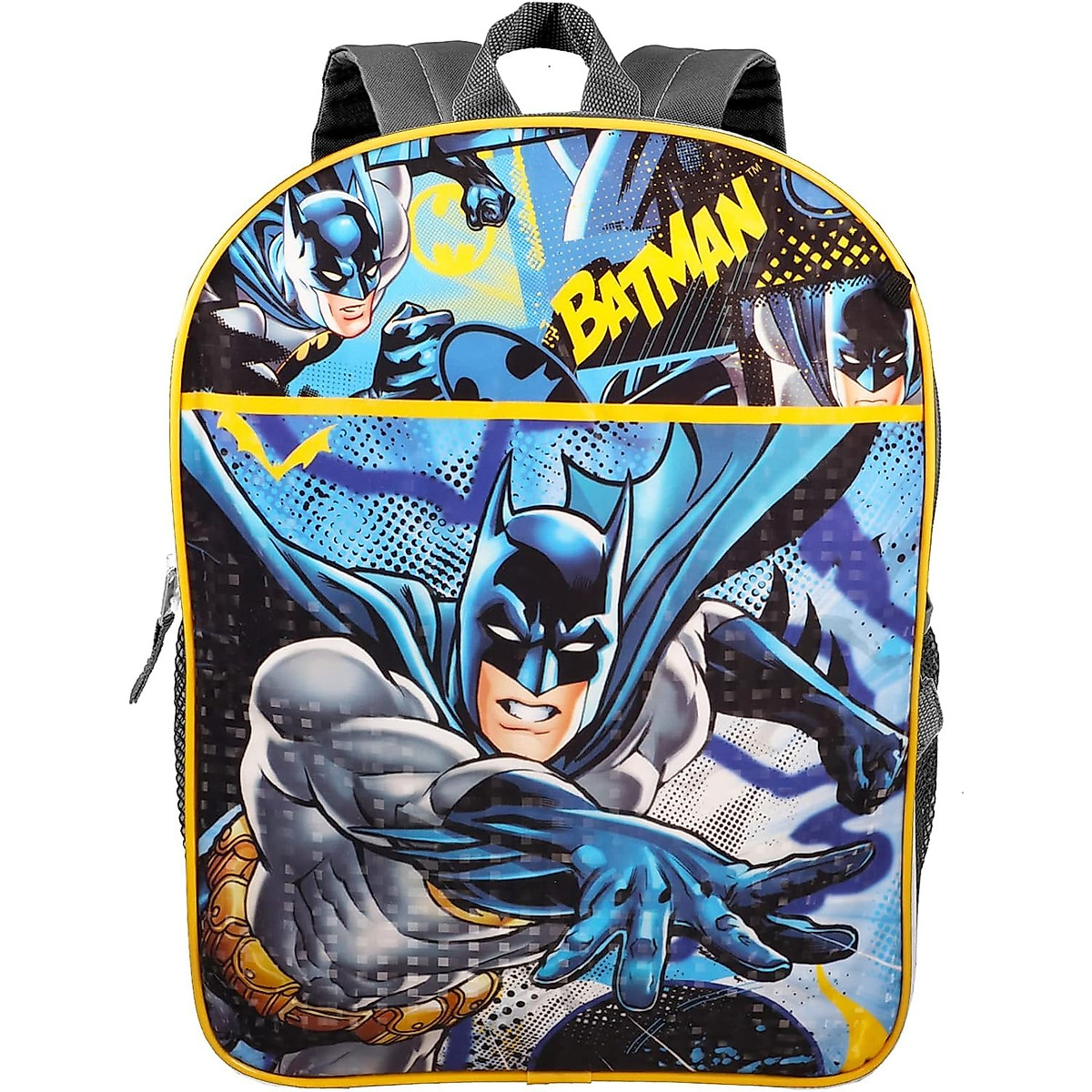 Batman Backpack and Lunch Box Set for Kids Boys ~ 7 Pc Deluxe 16" Batman School Bag, Lunch Bag, Patches, Stickers, and More (Batman School Supplies Bundle)