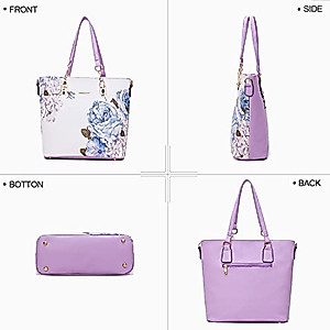 2E-youth Women Designer Purses And Handbags Set Satchel Shoulder Bags Tote Bags 6pcs Wallets (purple&white)