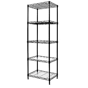 YOHKOH 5-Wire Shelving Metal Storage Rack Adjustable Shelves for Laundry Bathroom Kitchen Pantry Closet (16.6L x 11.8W x 48H,Matte Black)