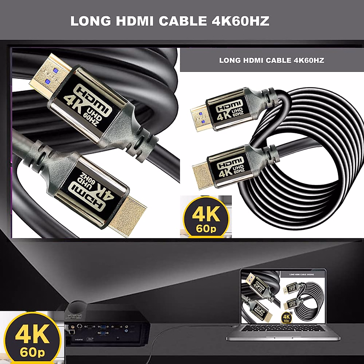 4K HDMI Cable 60ft 2.0 18Gbps,High Speed HDMI Cables 4K60 2K120 1080P eARC HDR HDCP 2.2 2.3 Compatible with Apple TV 4K Sony LG Samsung Xbox Series X RTX 3080 PS4 PS5