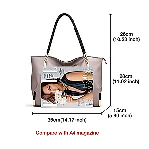 Leather Handbags for Women, Split Cowhide Ladies Large Totes Zipper Closure Top-handle Bags Womens Large Shoulder Purses and Handbags Women's Fashion Pocketbooks with Woven Handle (Rose Gold)