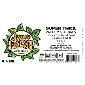 Super Fresh Vacuum Seal Bags (11.5"x22", Black & Clear)