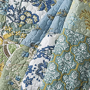 NEWLAKE Cotton Quilted Throw Blanket for Bed Couch Sofa, Reversible Matelasse Blanket with Real Stitched Embroidery,Green Farmhouse Garden,60X78 Inch