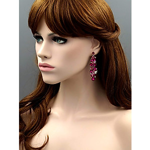 Womens Jewelry Fuchsia Pink Crystal Rhinestone Bridal Drop Dangle Earrings Sparkling Cluster style in Silver Tone for Wedding prom Party Birthday Gift