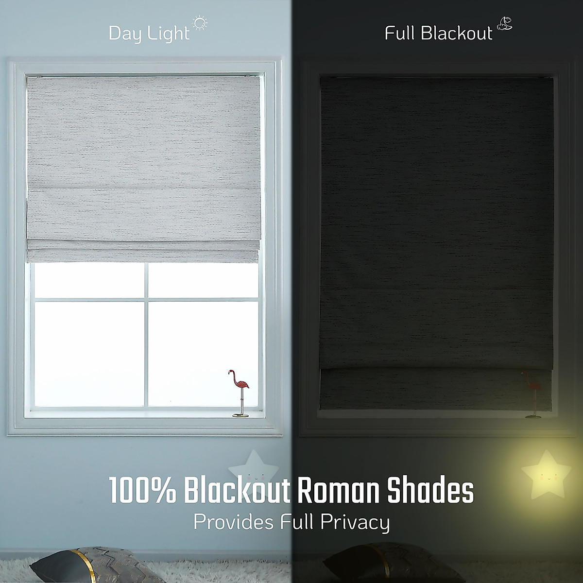 Everyday Celebration Roman Shades for Windows, Washable Cordless 100% Blackout Roman Window Shades Pull Down Window Treatment, Blackout Blinds & Shades with Woven Fabric, 35" W X 64" H, (Light Stone)