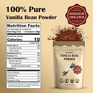 GRELIM Vanilla Bean Powder, 100% Pure Ground Madagascar Vanilla Powder Gluten-Free No Fillers or Additives Great for Baking, Coffee, Smoothies 2.11 Oz (60 g)